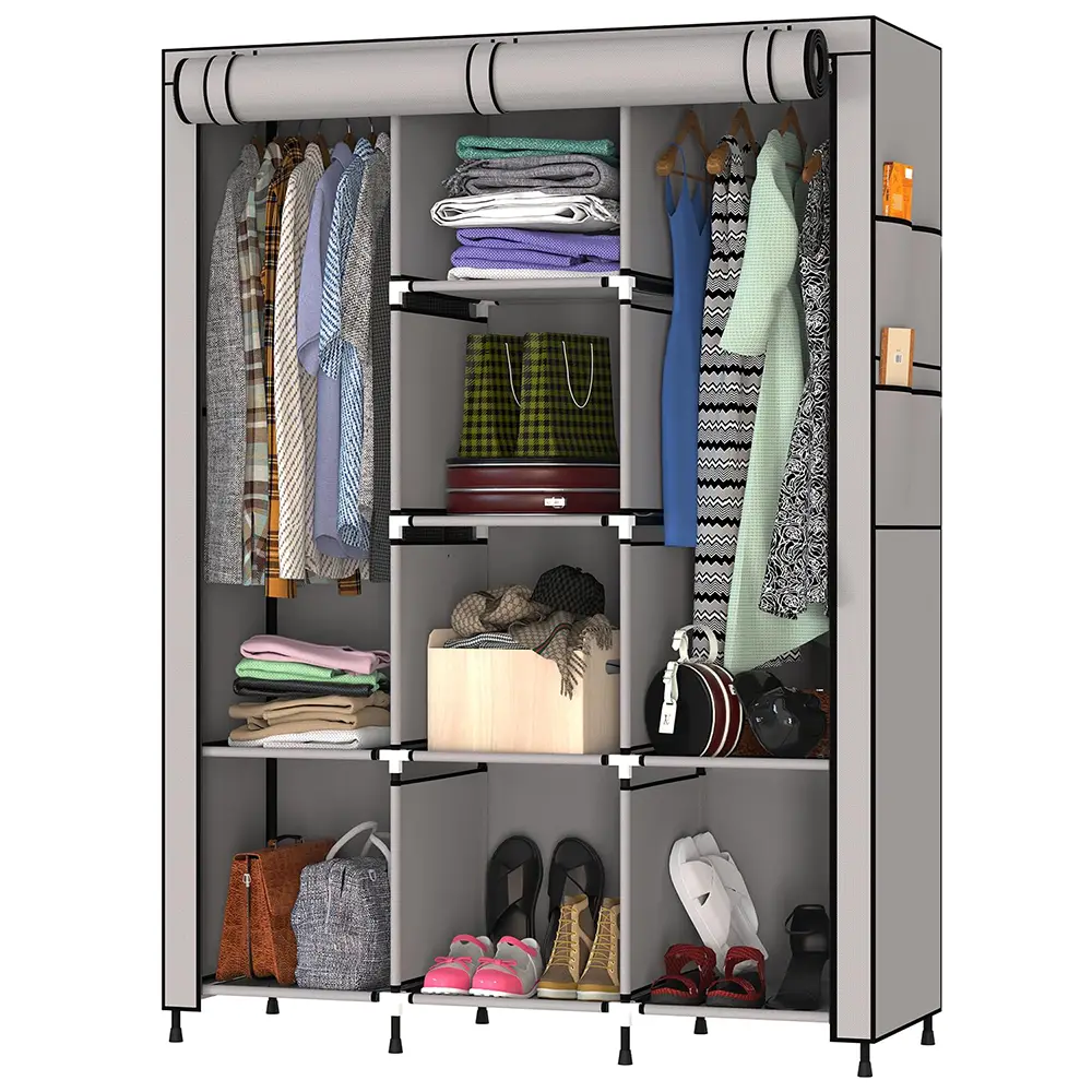 Foldable Multipurpose Wardrobe for Clothes & Storage, Grey - 3 Door ...