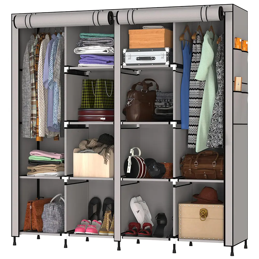 Foldable Multipurpose Wardrobe for Clothes & Storage, Grey - 4 Door ...